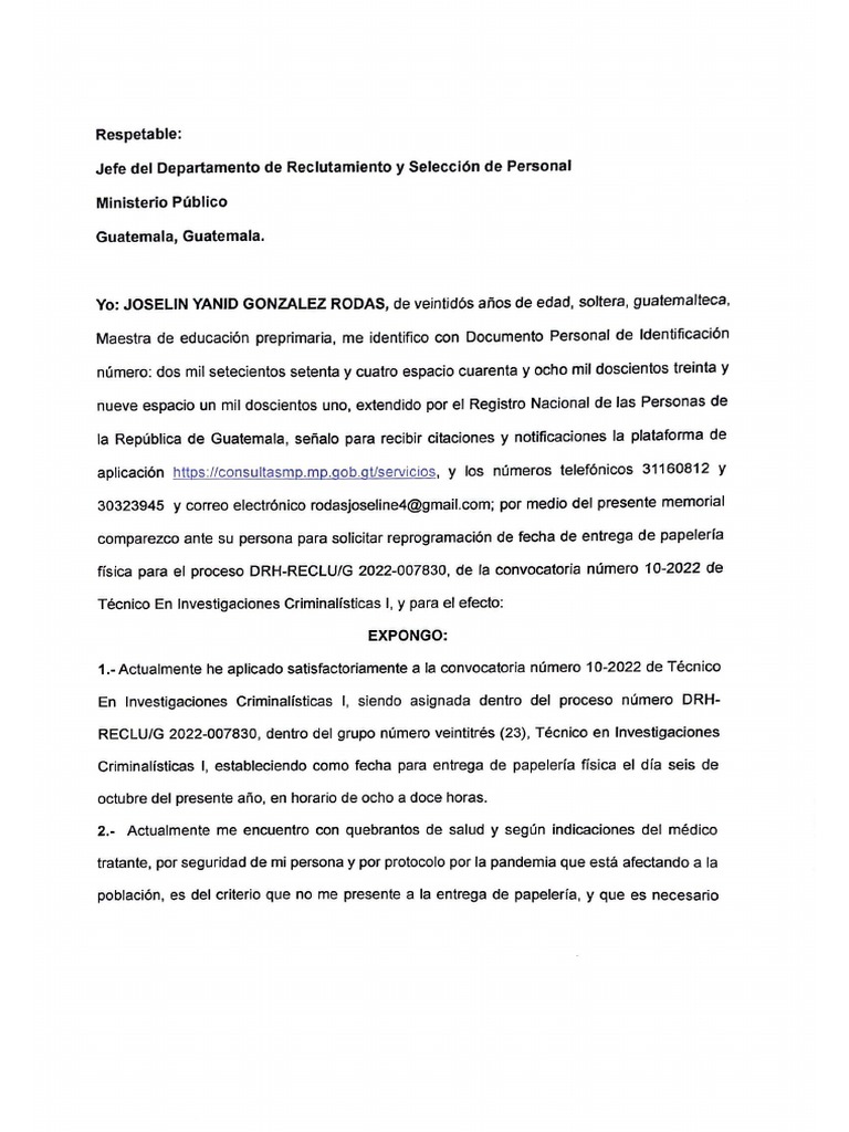 Memorial Solicitud, Adjunto Certificado | PDF