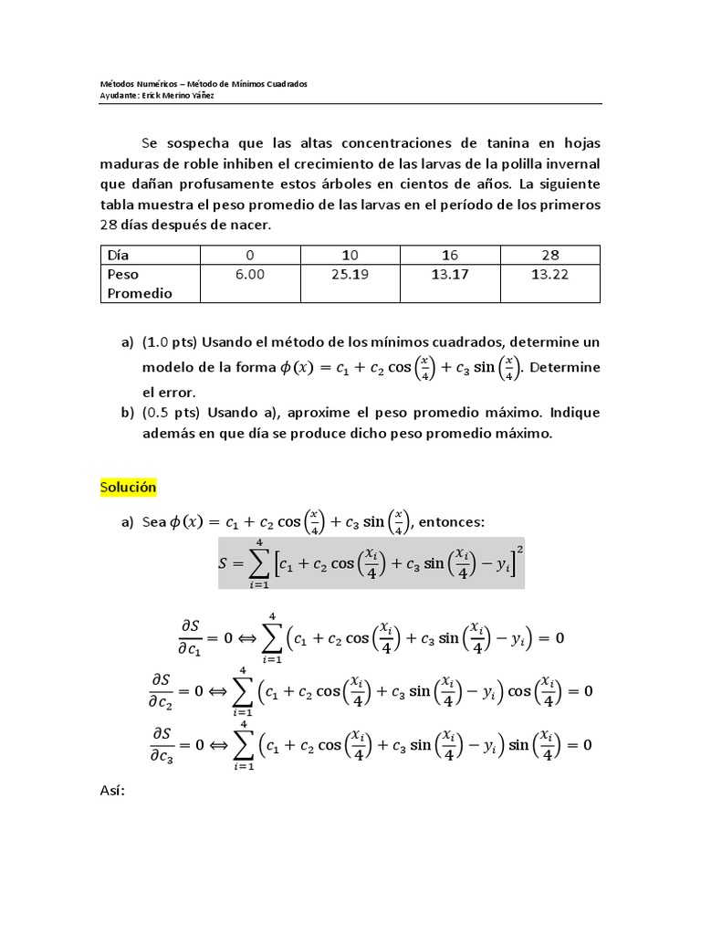 Minimos Cuadrados - EjercicioResuelto | Descargar gratis PDF | Análisis numérico | Matemáticas ...