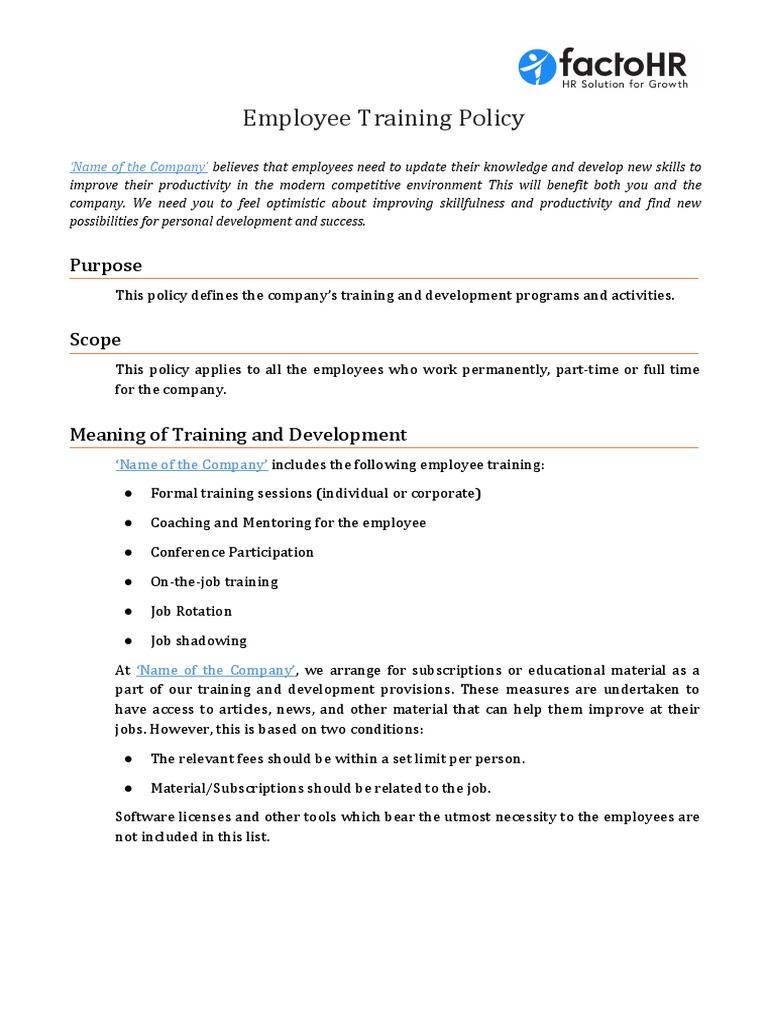 Employee Training Policy | PDF | Employment | Economies