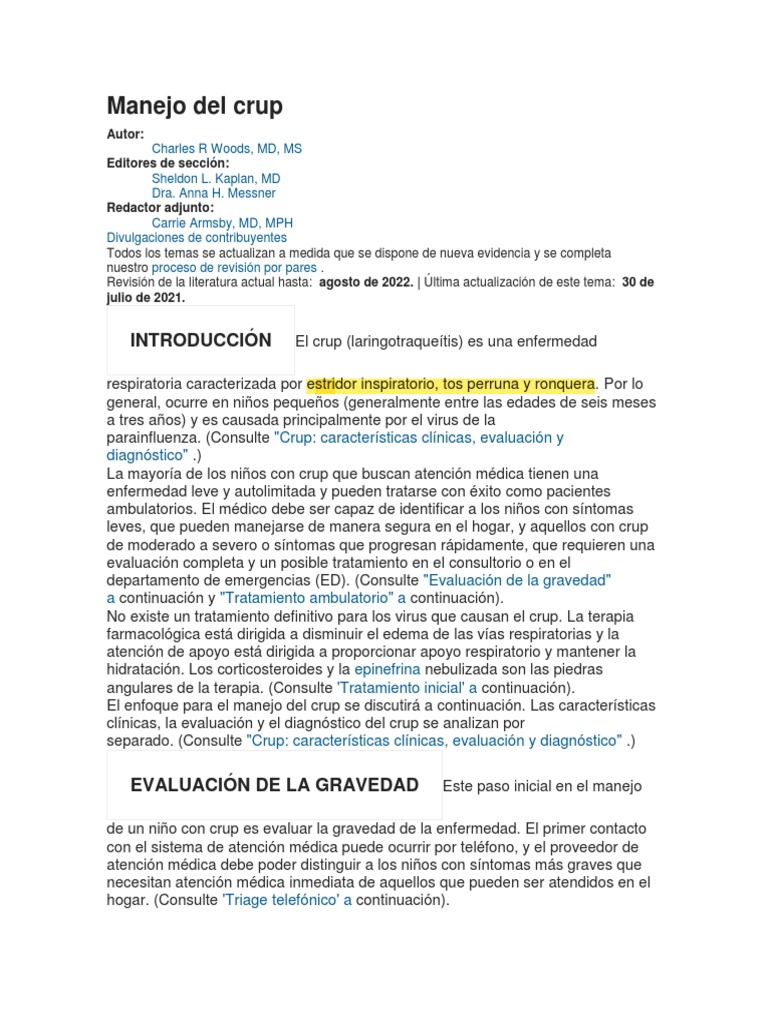Manejo y tratamiento del crup en niños | PDF | Medicina CLINICA | Medicina