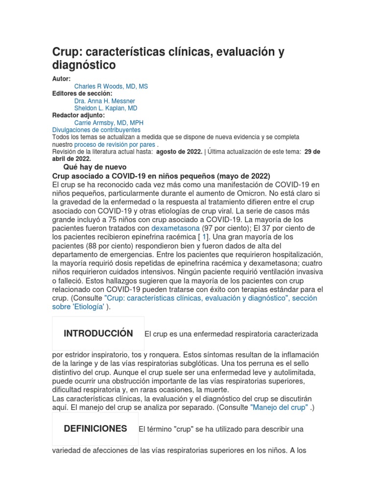 Diagnóstico y manejo del crup en niños | PDF | Tos | Enfermedades y ...