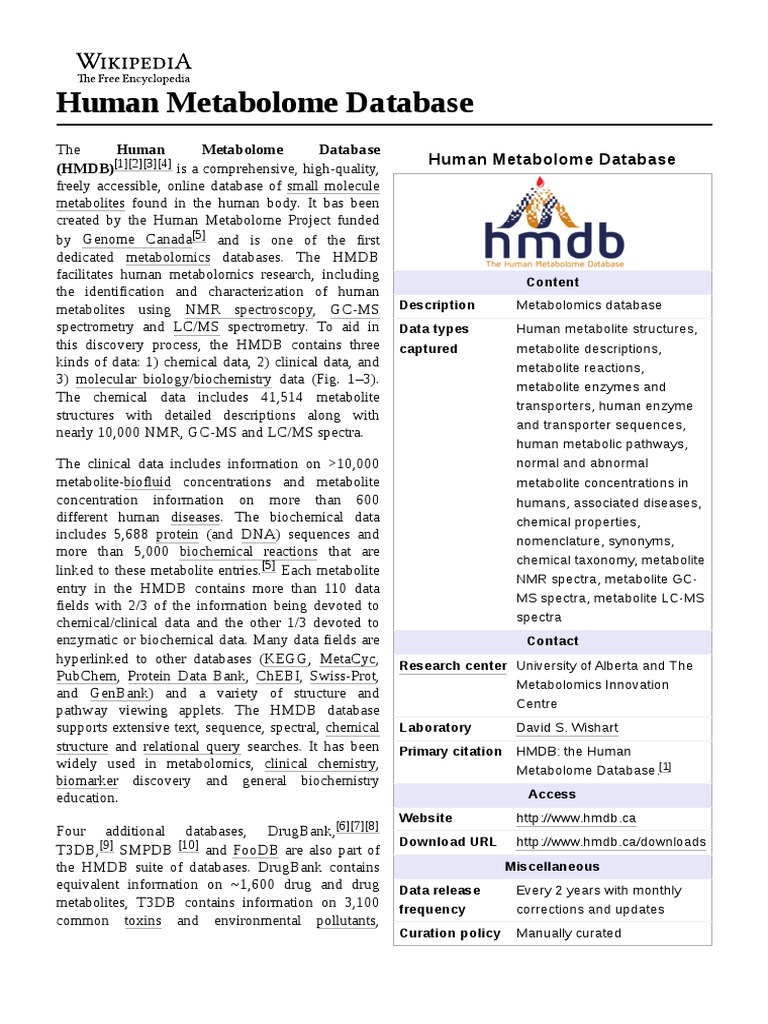 Human Metabolome Database | PDF | Metabolomics | Biological Engineering