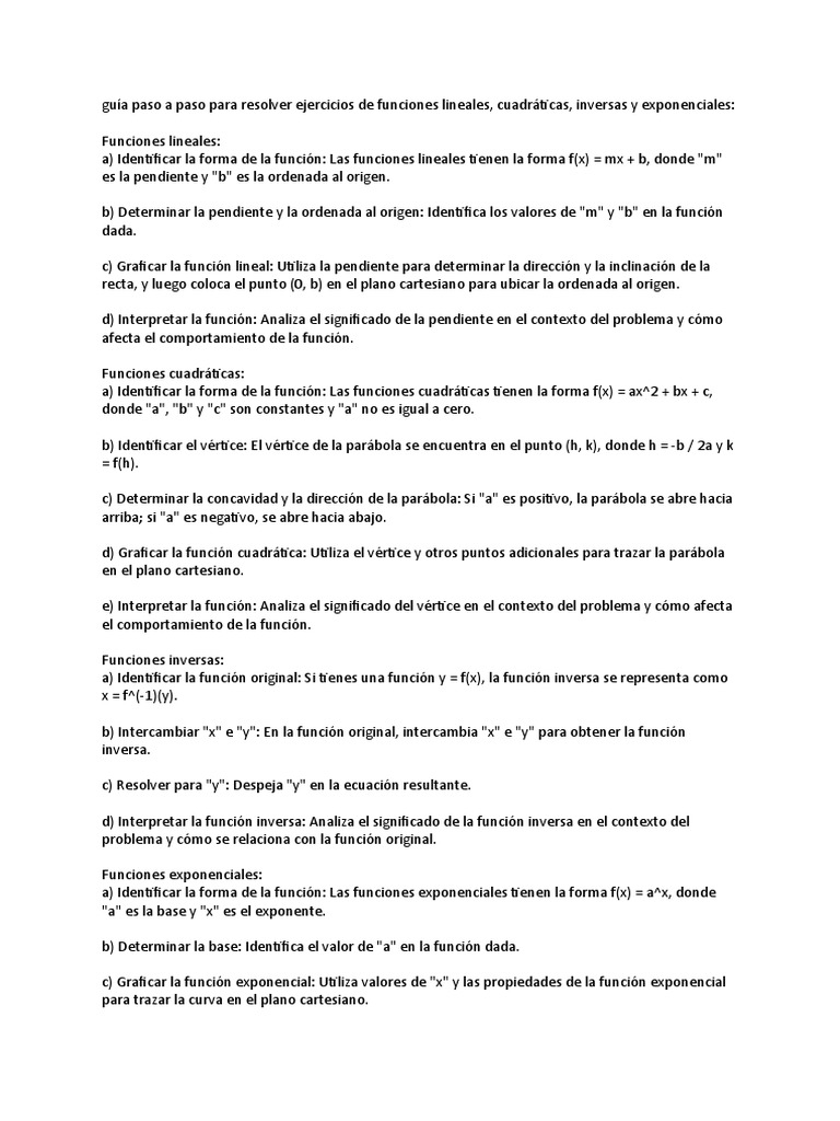 Guía Paso A Paso para Resolver Ejercicios de Funciones Lineales | PDF ...