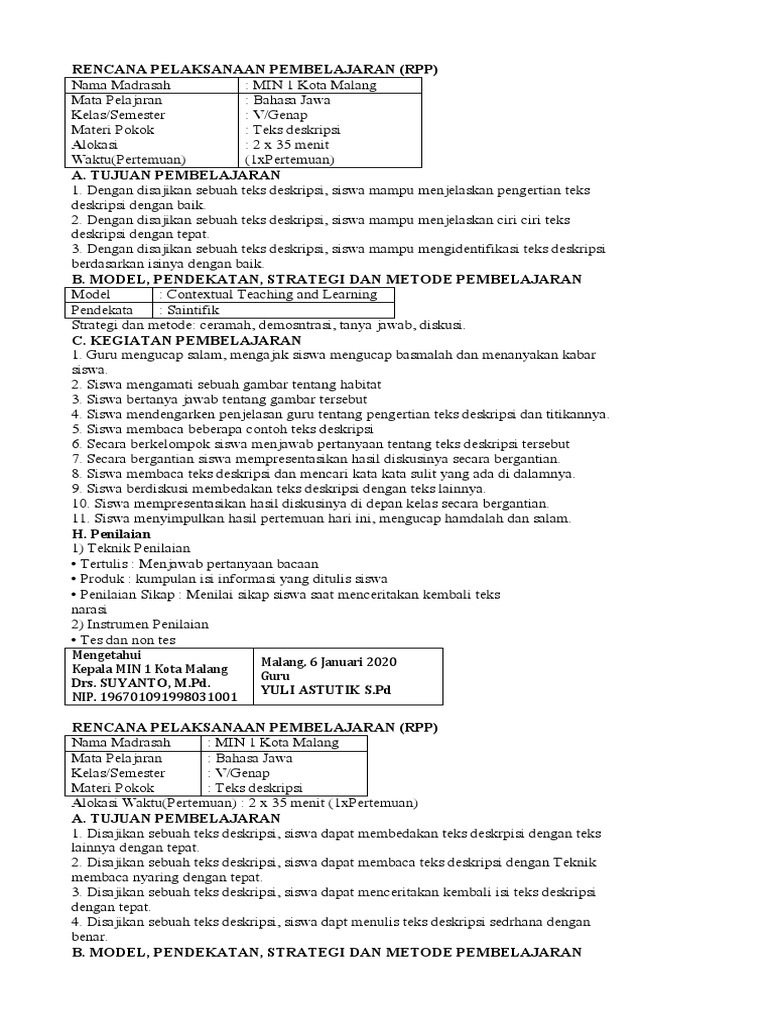 RPP B.jawa KELAS 5 K13 | PDF