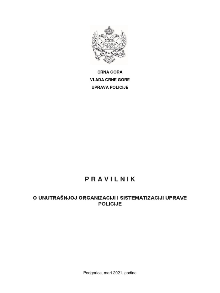 Pravilnik o Unutrasnjoj Organizaciji I Sistematizaciji Uprave Policije ...