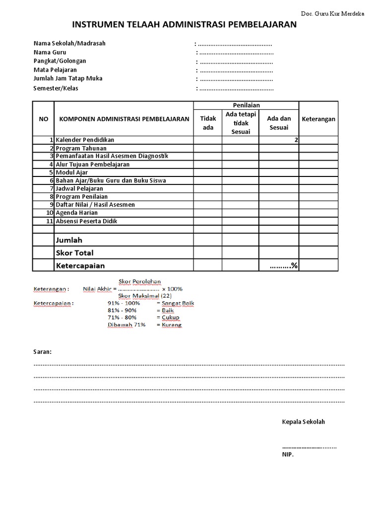01 Instrumen Supervisi Guru SMP Kurmer | PDF 01 Instrumen Supervisi Guru SMP Kurmer | PDF