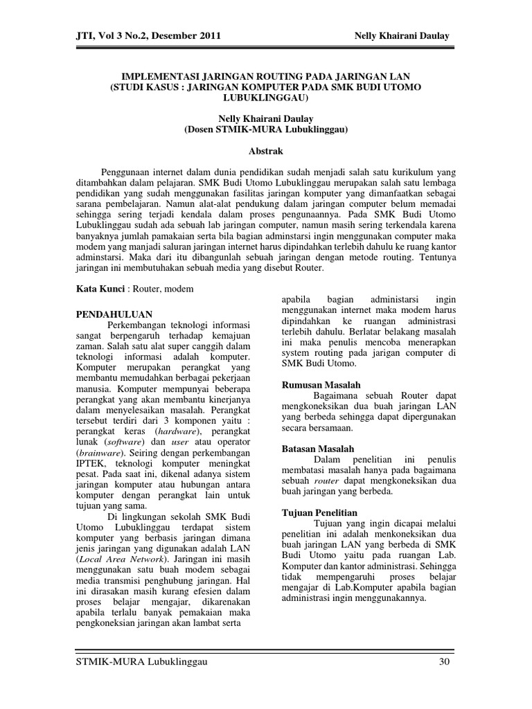 Implementasi Jaringan Routing Pada Jaringan Lan Pdf Teknologi And Rekayasa