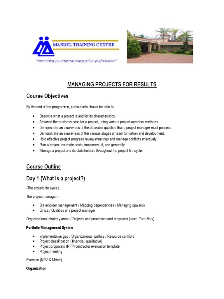 Managing Projects For Results Course Outline | PDF | Project Management ...