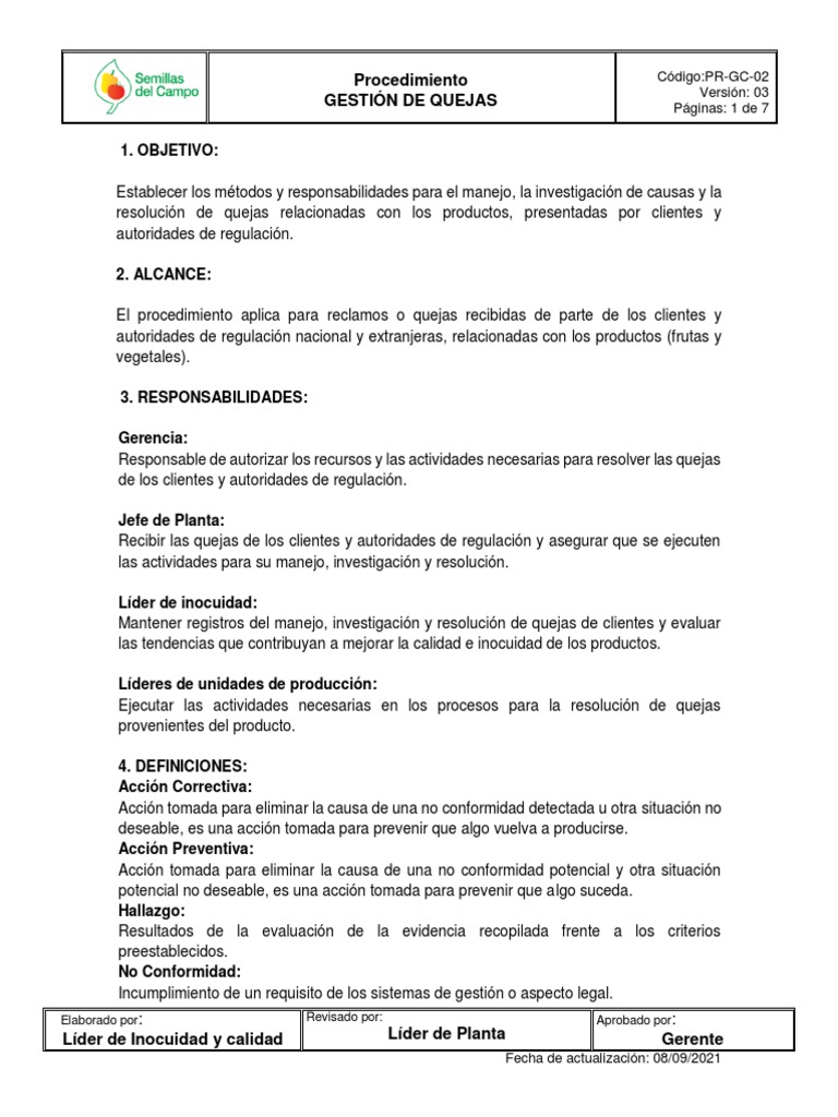 Procedimiento Quejas y Reclamos | PDF | Calidad (comercial) | Business