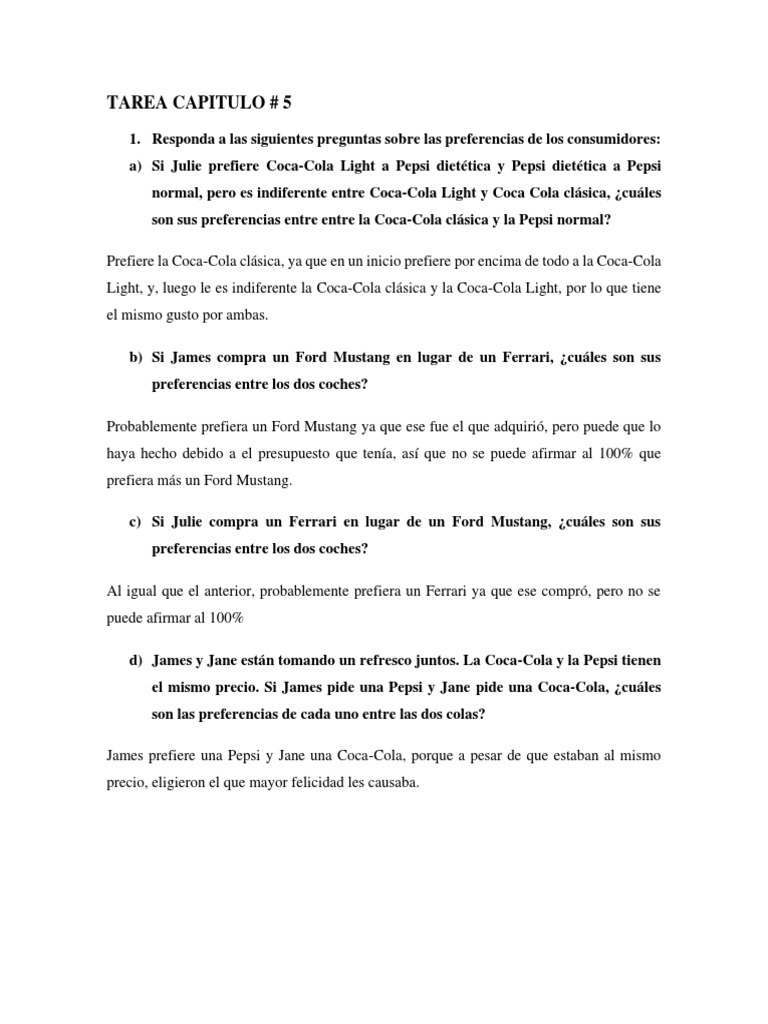 Tarea Cap.5 | PDF | Utilidad | Utilidad marginal