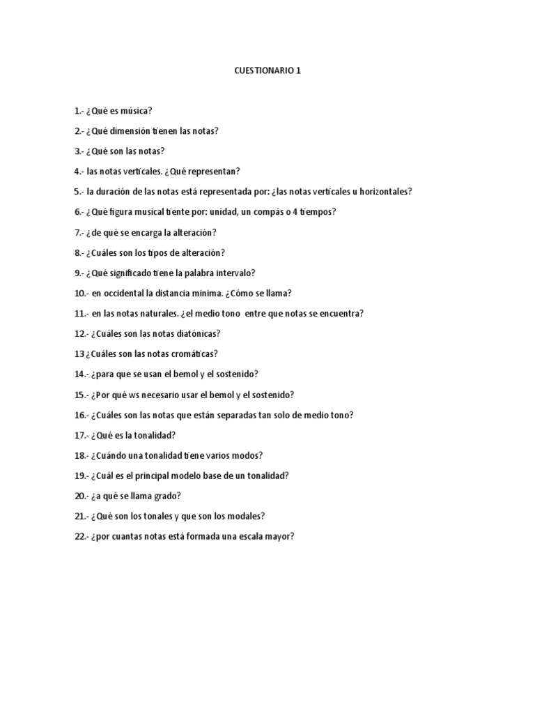 Cuestionario 1 Musica | PDF
