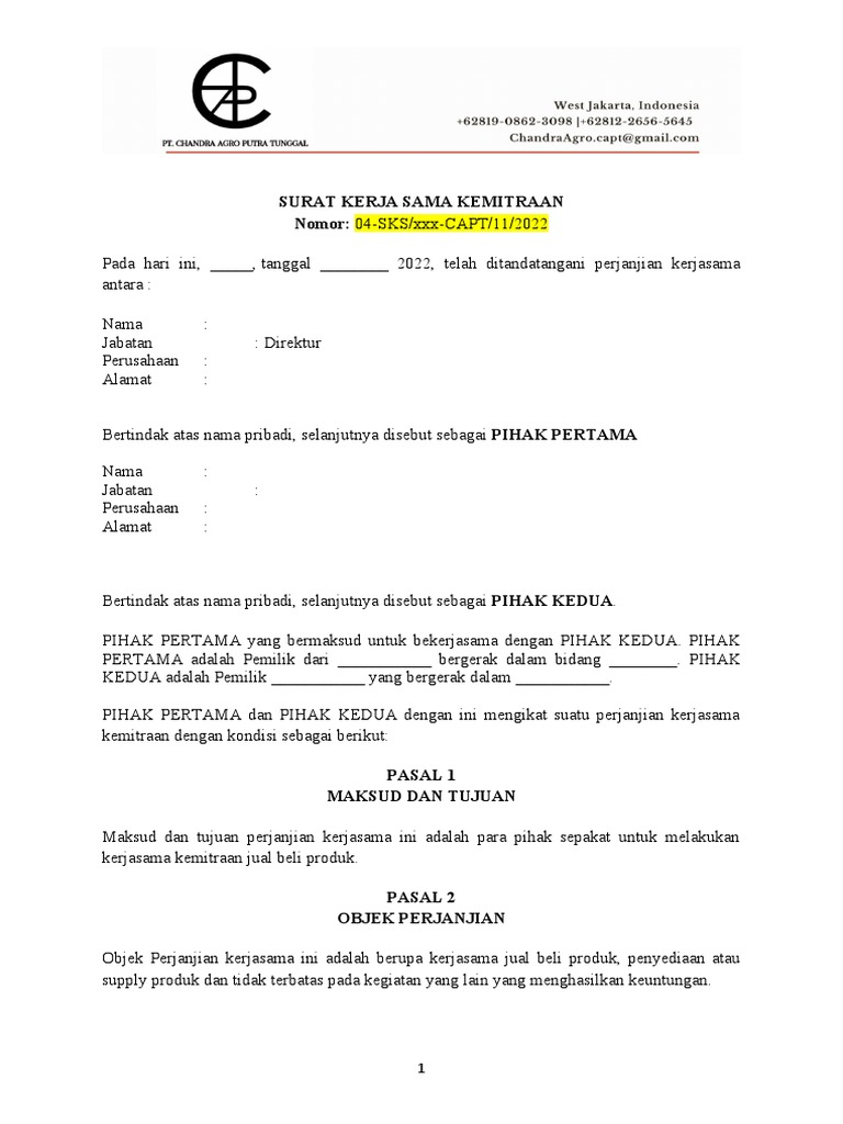 Contoh Draft MOU Kerjasama Bisnis | PDF | Bisnis | Pengelolaan Keuangan ...