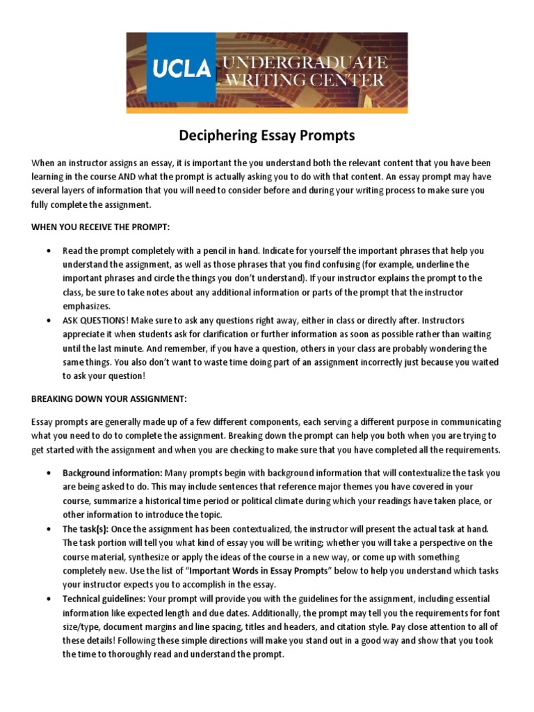 UWC Handouts Readingessayprompts | PDF | Essays | Idea