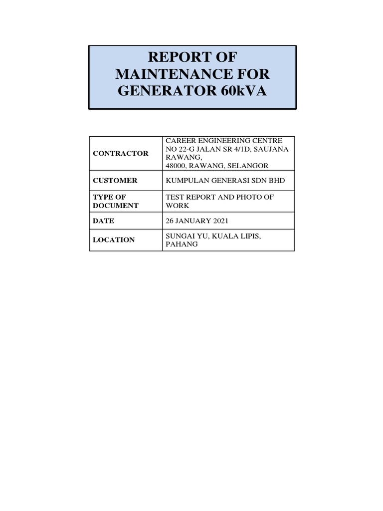 Report Maintenance 60kva 26012021 | PDF