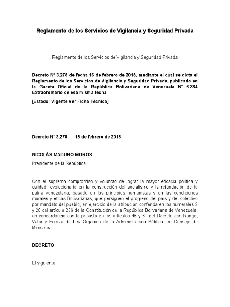 Reglamento de Los Servicios de Vigilancia y Seguridad Privada | PDF | Póliza de seguros ...