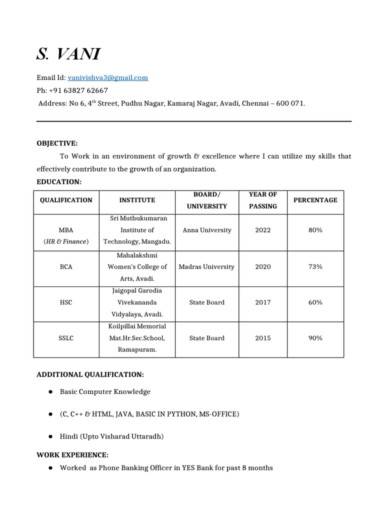 PG Resume Vani777 | PDF