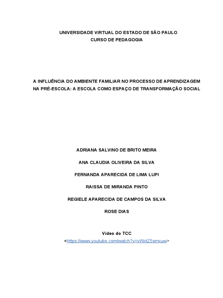 Tcc Pedagogia Univesp Download Grátis Pdf Aprendizado Família
