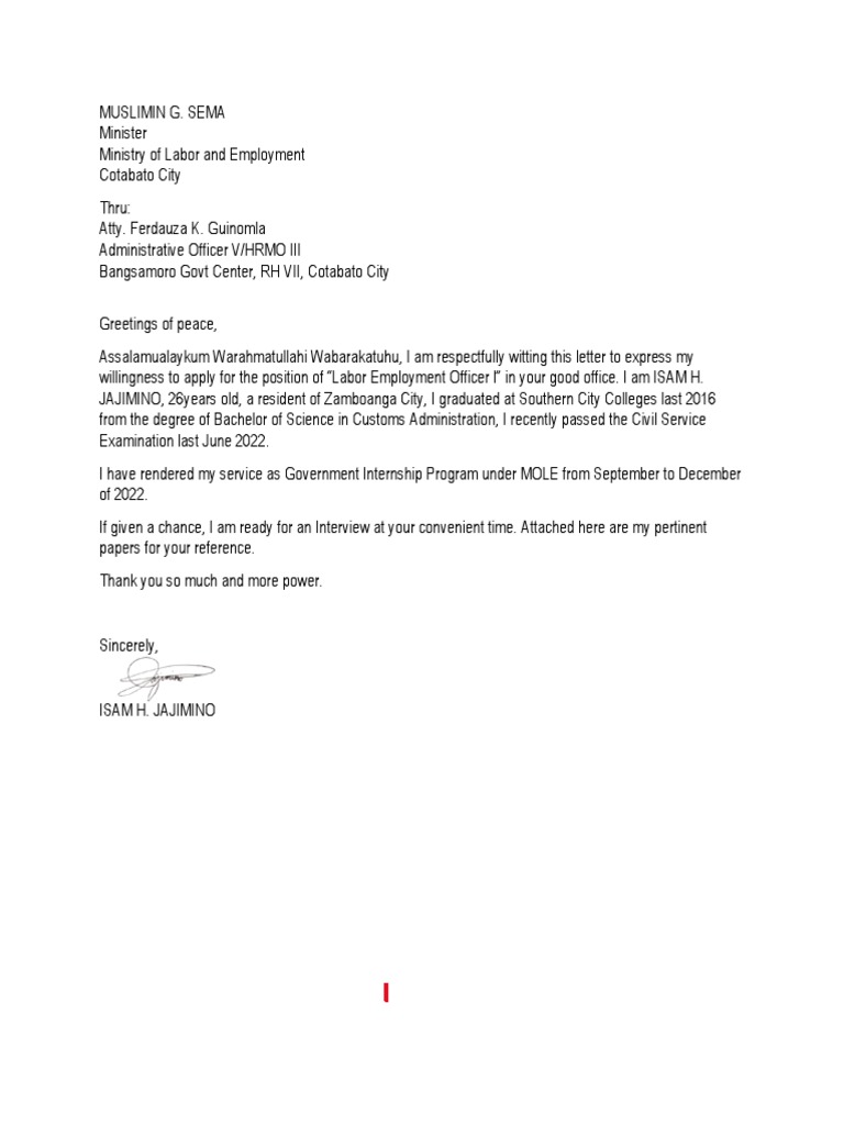 Application Letter For MOLE | PDF