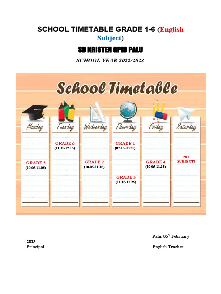 School Timetable Grade 1 | PDF