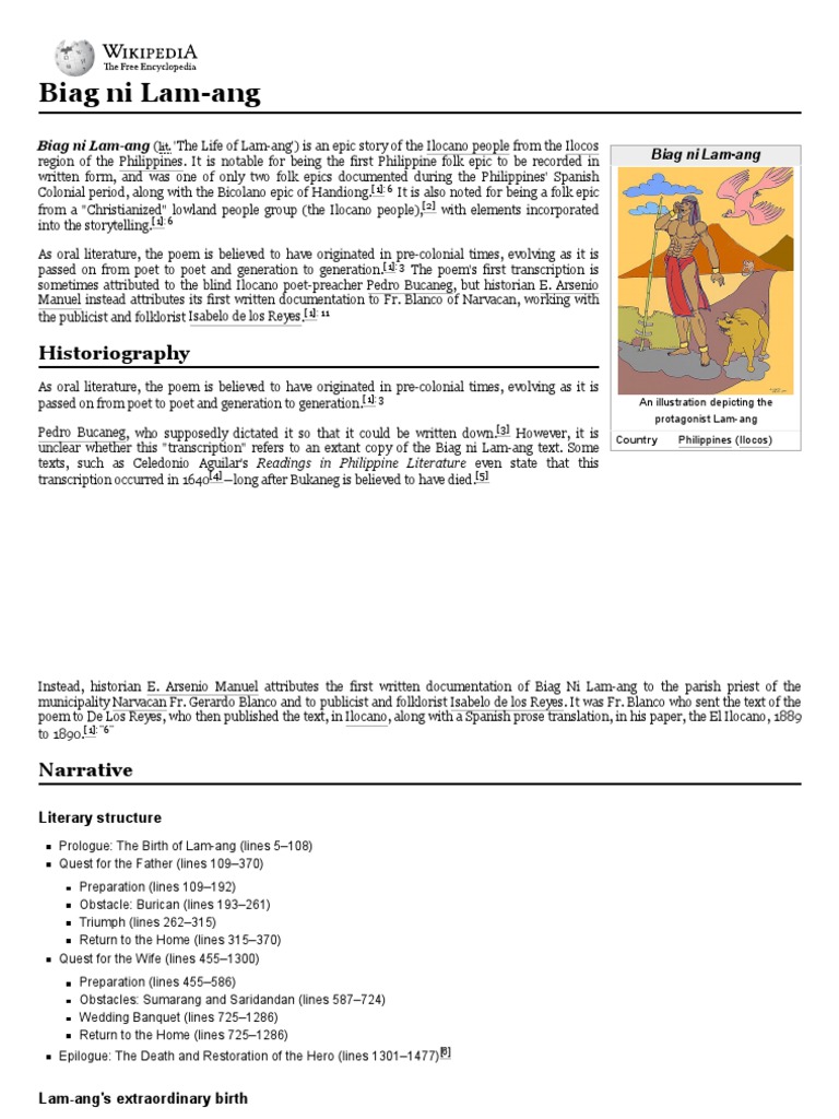 Biag Ni Lam-Ang - Wikipedia | PDF | Cultural Anthropology | Philippines