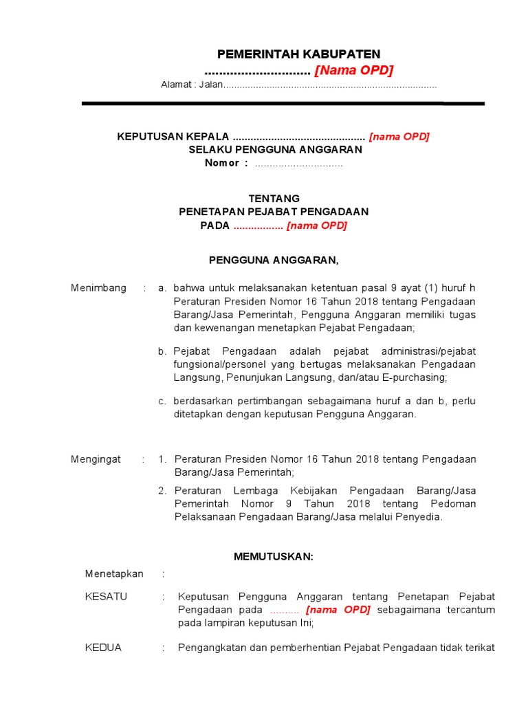 Format SK Pejabat Pengadaan | PDF