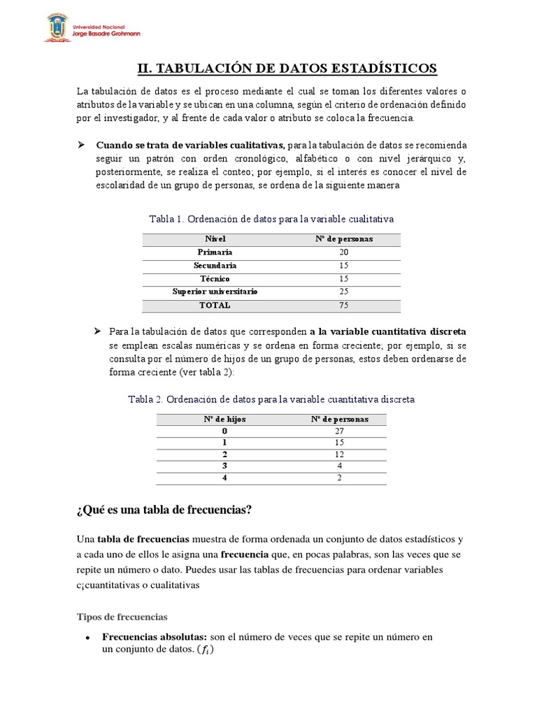 Tabulación de Datos Estadísticos - Clase 2 | PDF