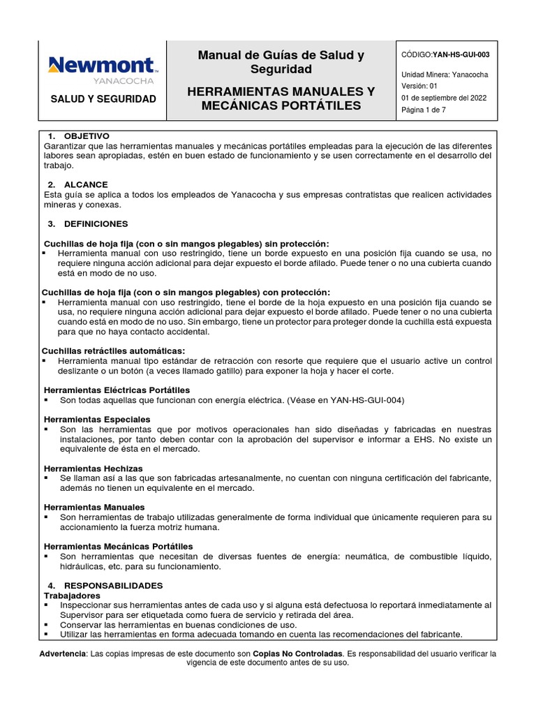 YAN-HS-GUI-003 Herramientas Manuales y Mecánicas Portátiles | PDF ...