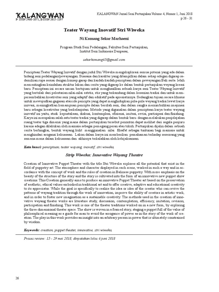 Inovasi Teater Wayang Stri Wiweka | PDF | Seni | Fiksi Umum