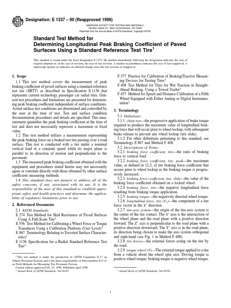 Determining Longitudinal Peak Braking Coefficient of Paved Surfaces Using A Standard Reference ...