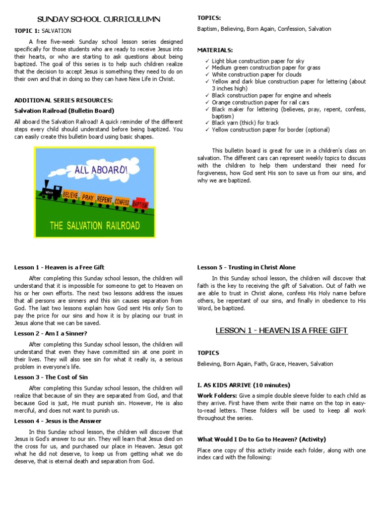 Sunday School Curriculumn | PDF | Jesus | Salvation