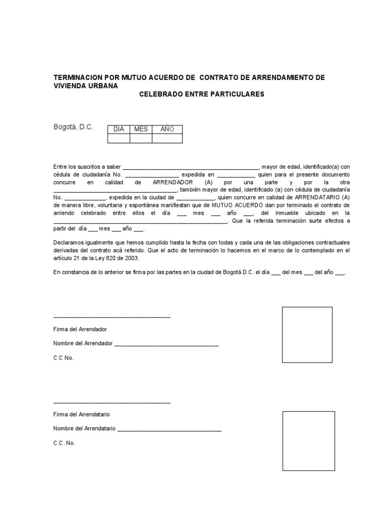 MODELO DE TERMINACION POR MUTUO ACUERDO DE CONTRATO DE ARRENDAMIENT(3 ...
