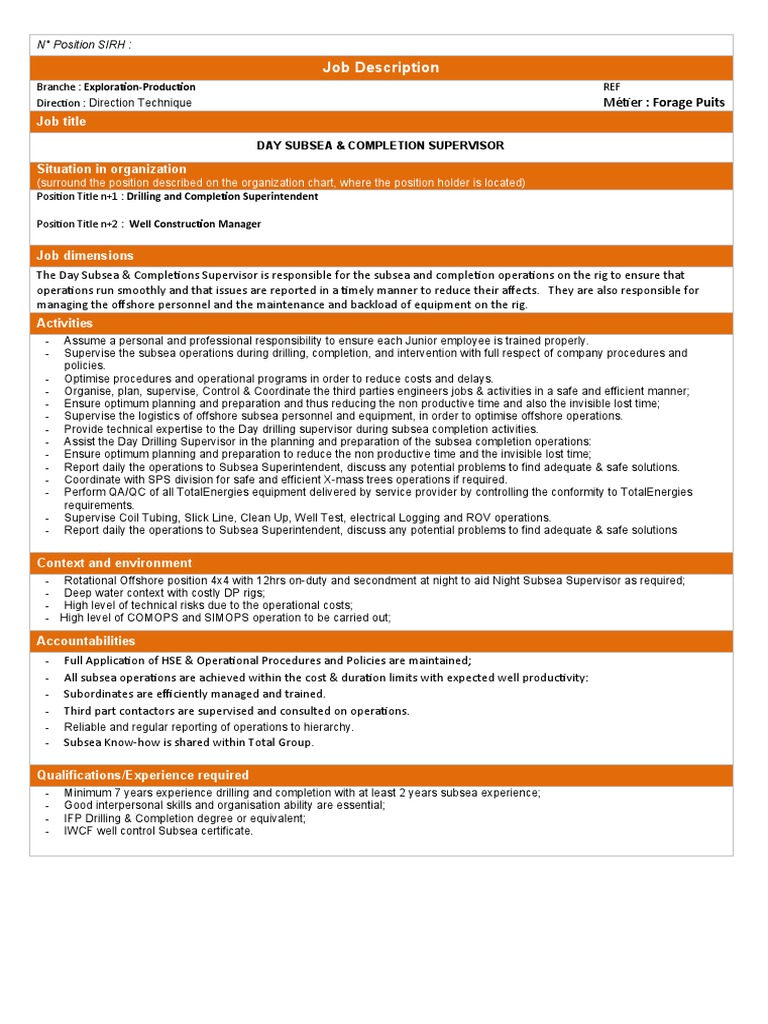 Day Subsea and Completions Supervisor B32 NP11 | PDF | Oil Well