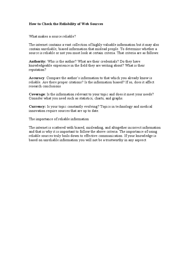 How To Check The Reliability of Web Sources | PDF
