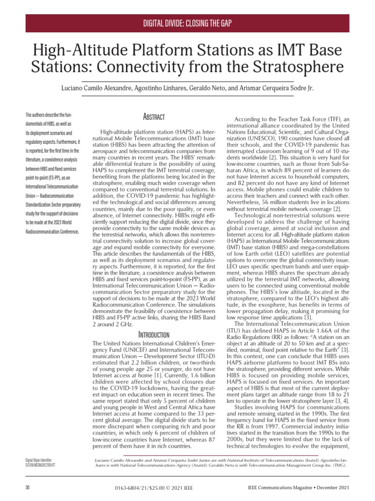 High-Altitude Platform Stations As IMT Base Stations - Connectivity ...