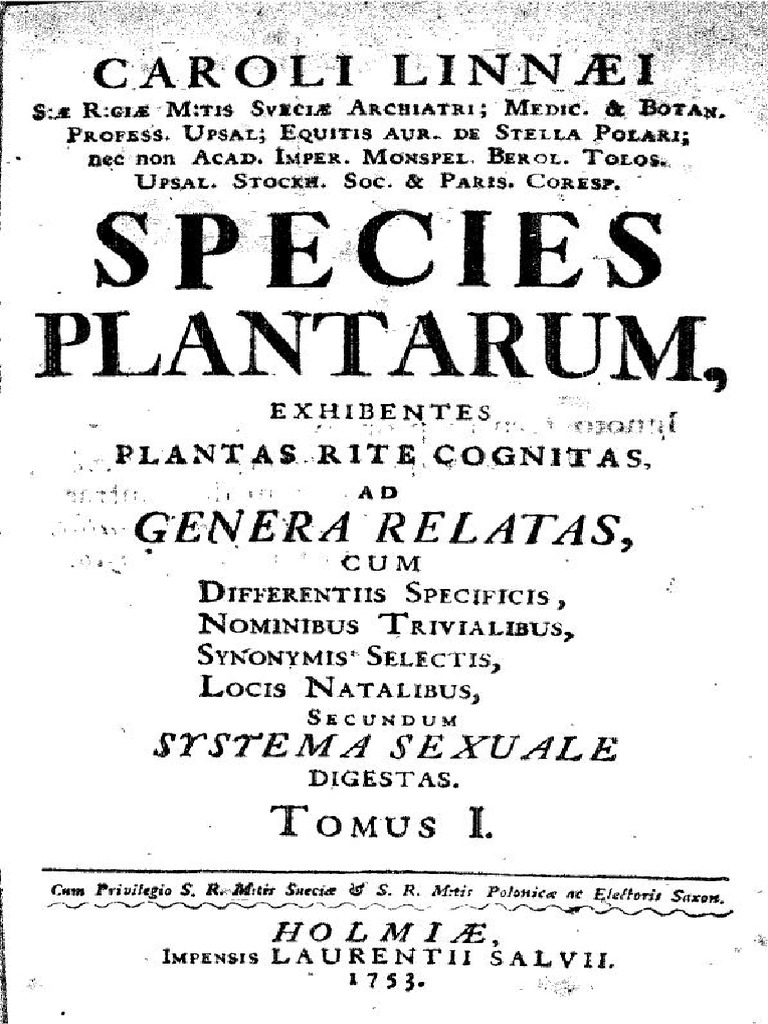 Linnaeus C. Species Plantarum Exhibentes Plantas Rite Cognitas Ad ...