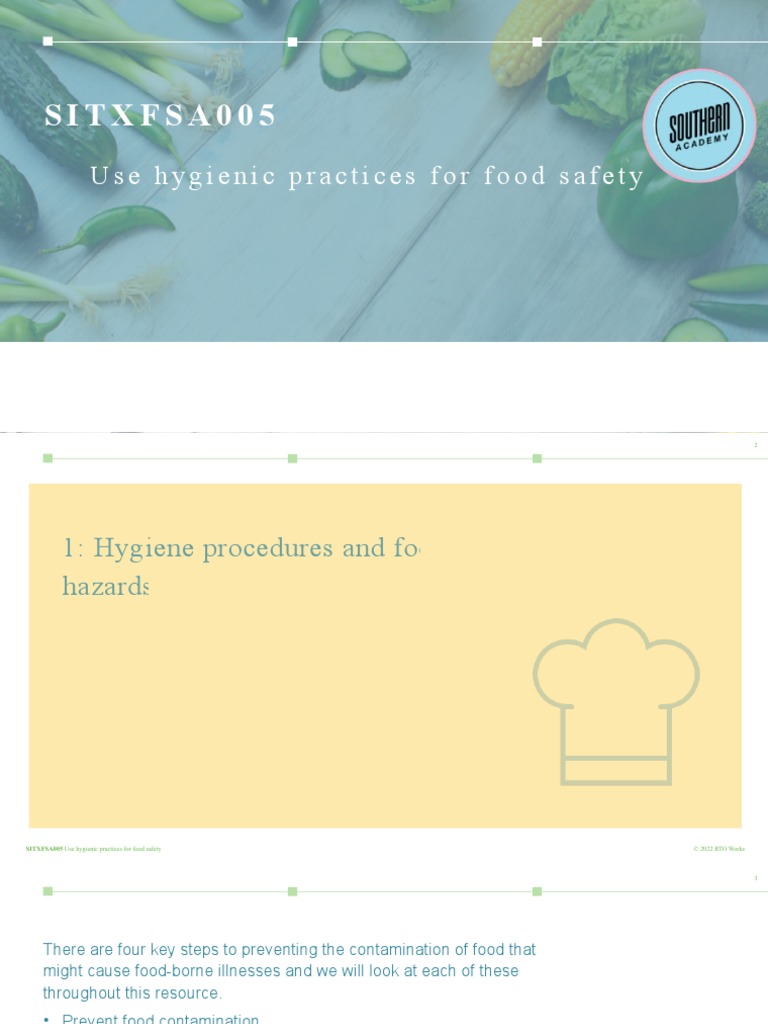 SITXFSA005 Slideshow.v1.0 | PDF | Food Safety | Hygiene