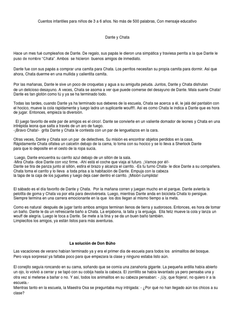 Cuentos Infantiles Para Niños De 3 A 6 Años Pdf