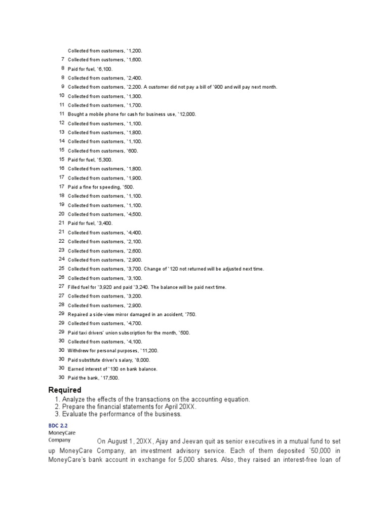 Analyze The Effects Of The Transactions On The Accounting Equation E