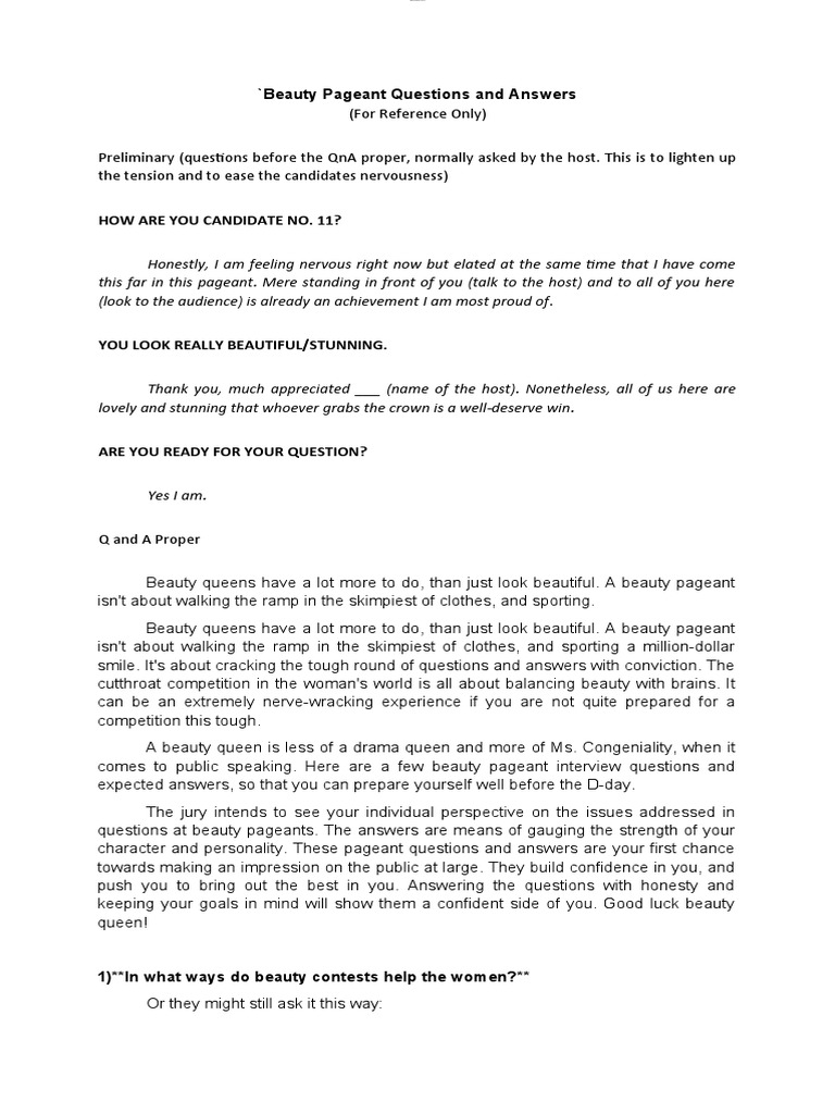 Sample Beauty Pageant Questions and Answers | PDF