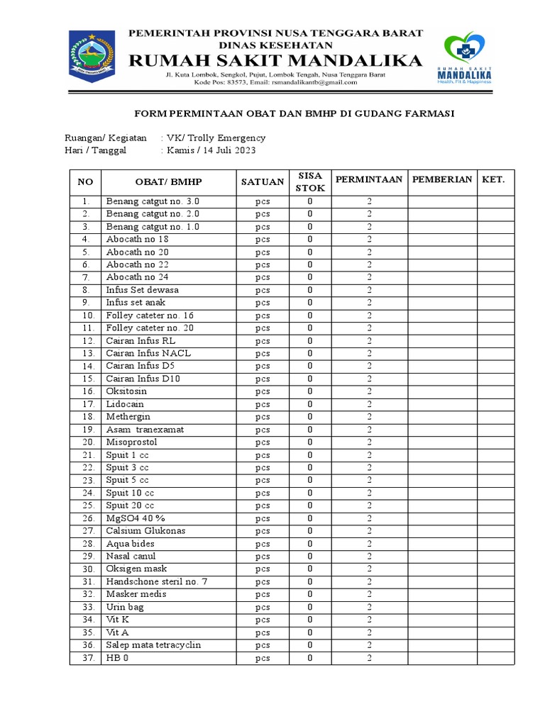 Form Permintaan BMHP Trolly Emergency | PDF