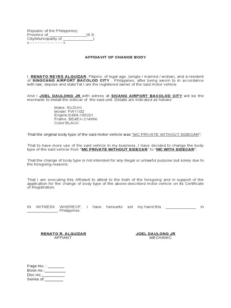 Affidavit of Change Body | PDF