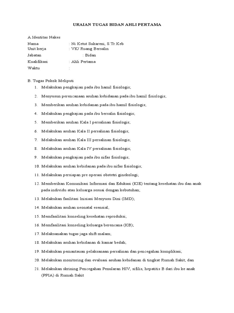 Uraian Tugas BIDAN Reni | PDF