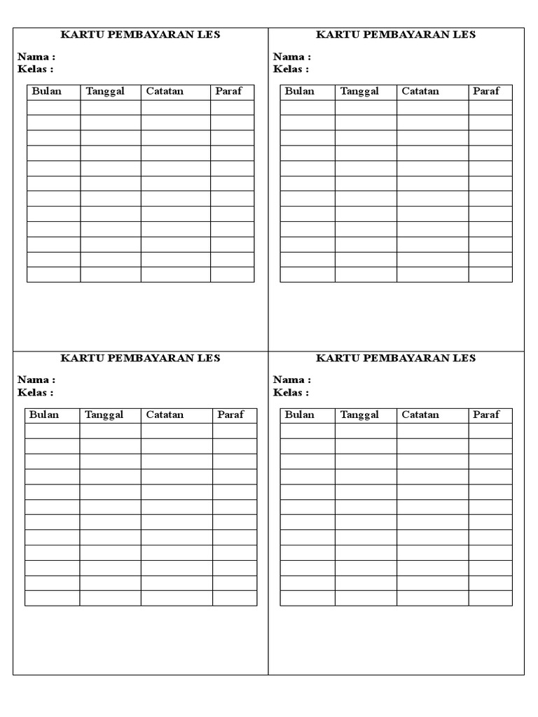 Kartu Pembayaran Les | PDF