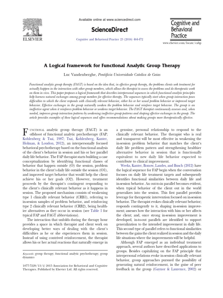 A Logical Framework For Functional Analytic Group Therapy | PDF | Psychotherapy | Group ...