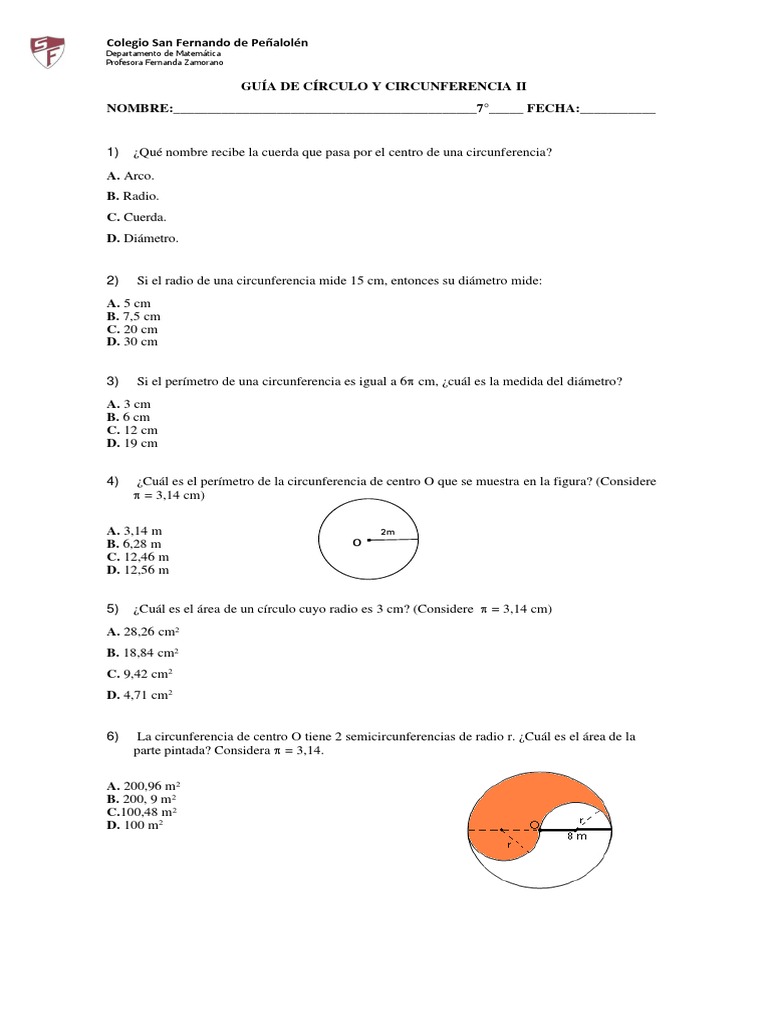 Guía de Círculo y Circunferencia Ii | PDF | Geometría Elemental | Formas geométricas