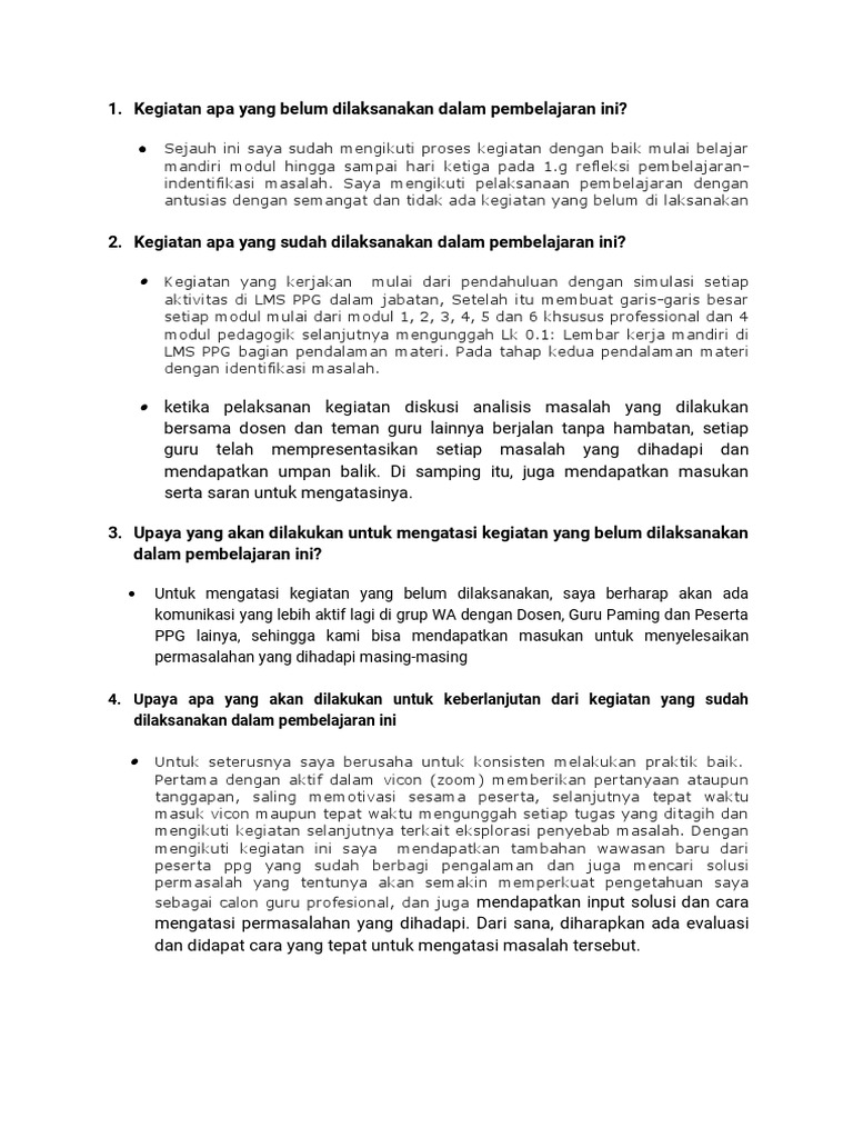 Kegiatan Apa Yang Belum Dilaksanakan Dalam Pembelajaran Ini? | PDF | Karier & Perkembangan