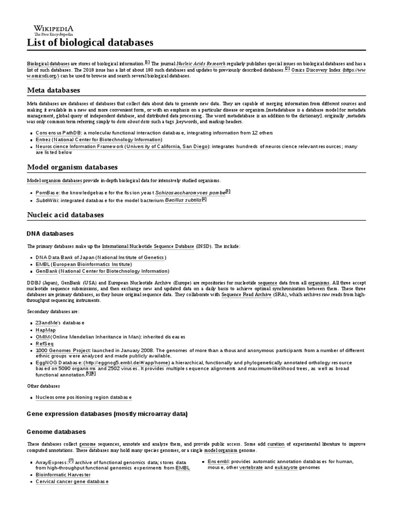 List of Biological Databases | PDF | National Center For Biotechnology ...