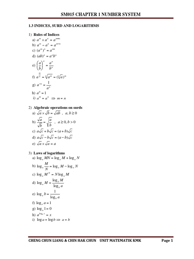 1.3 Indices, Surds and Logarithms | PDF | Numbers | Differential Geometry