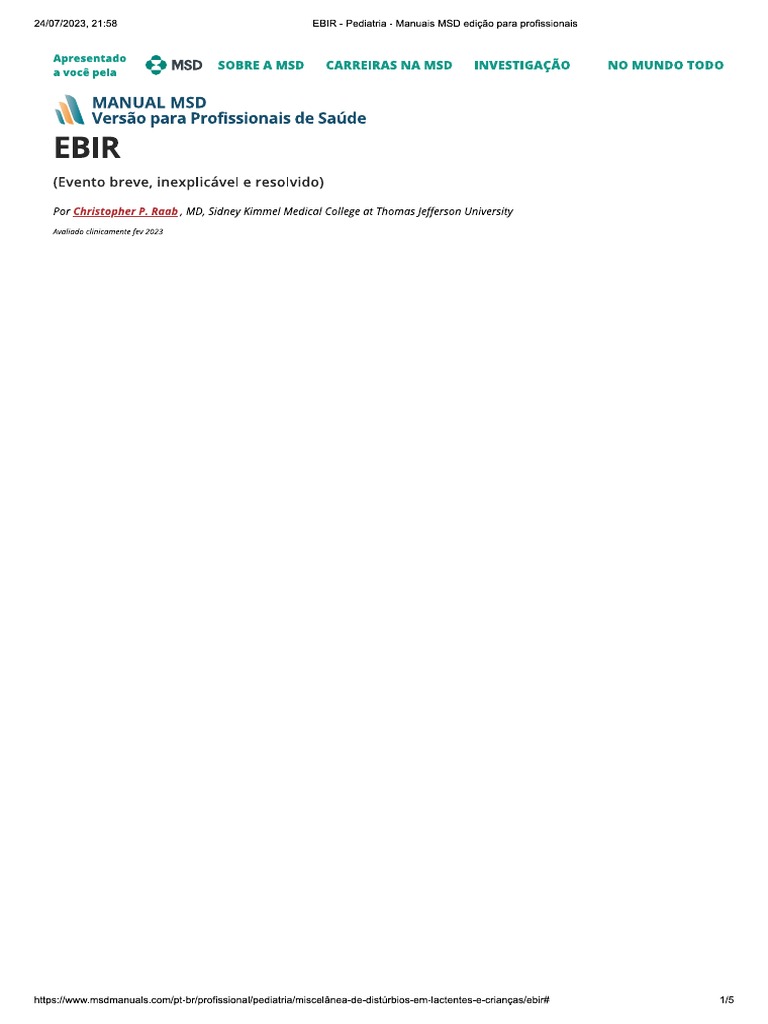 EBIR - Pediatria - Manuais MSD Edição para Profissionais | PDF