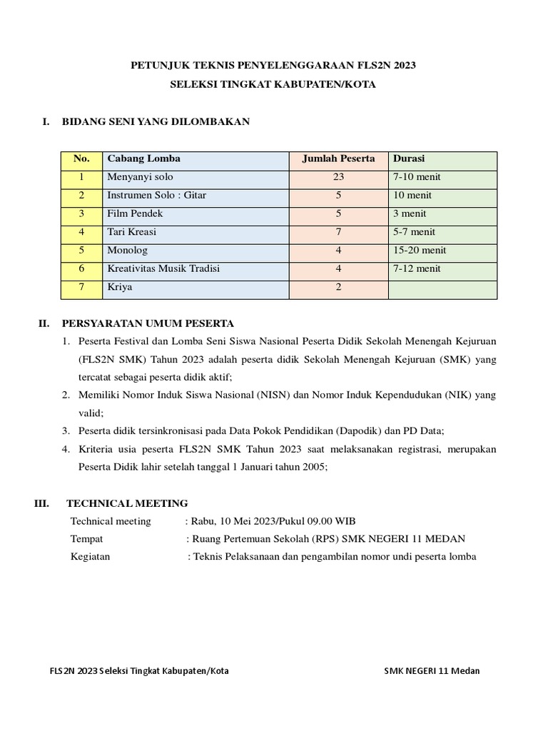 Juknis Fls2n 2023 Medan | PDF
